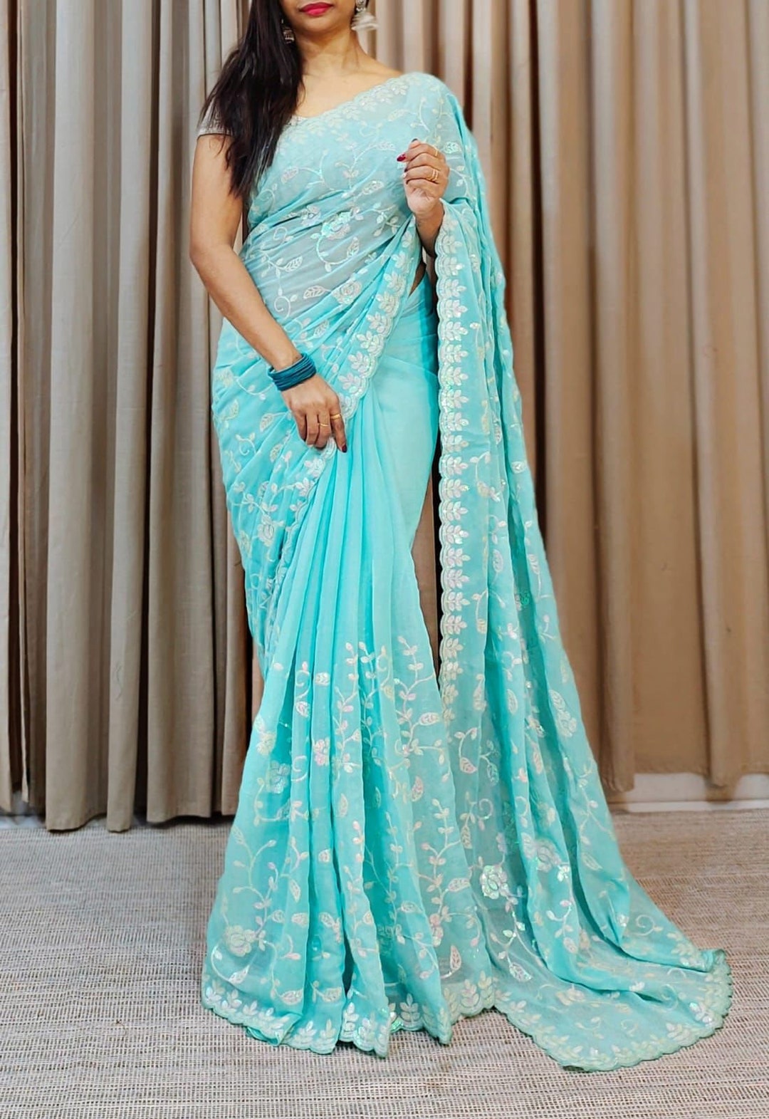 Shimmer Silk Saree Most Beautiful Seqwance Collection - Etsy