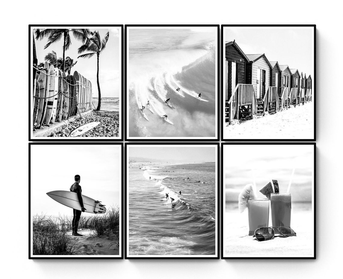 Set of 1000 Black and White Beach Prints, Beach Set, Beach Wall Art ...
