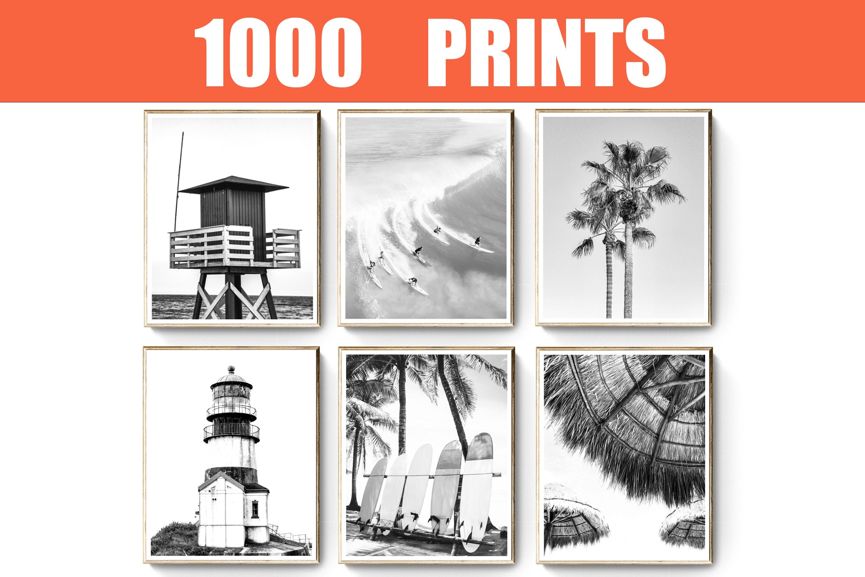 Set of 1000 Black and White Beach Prints, Beach Set, Beach Wall Art ...