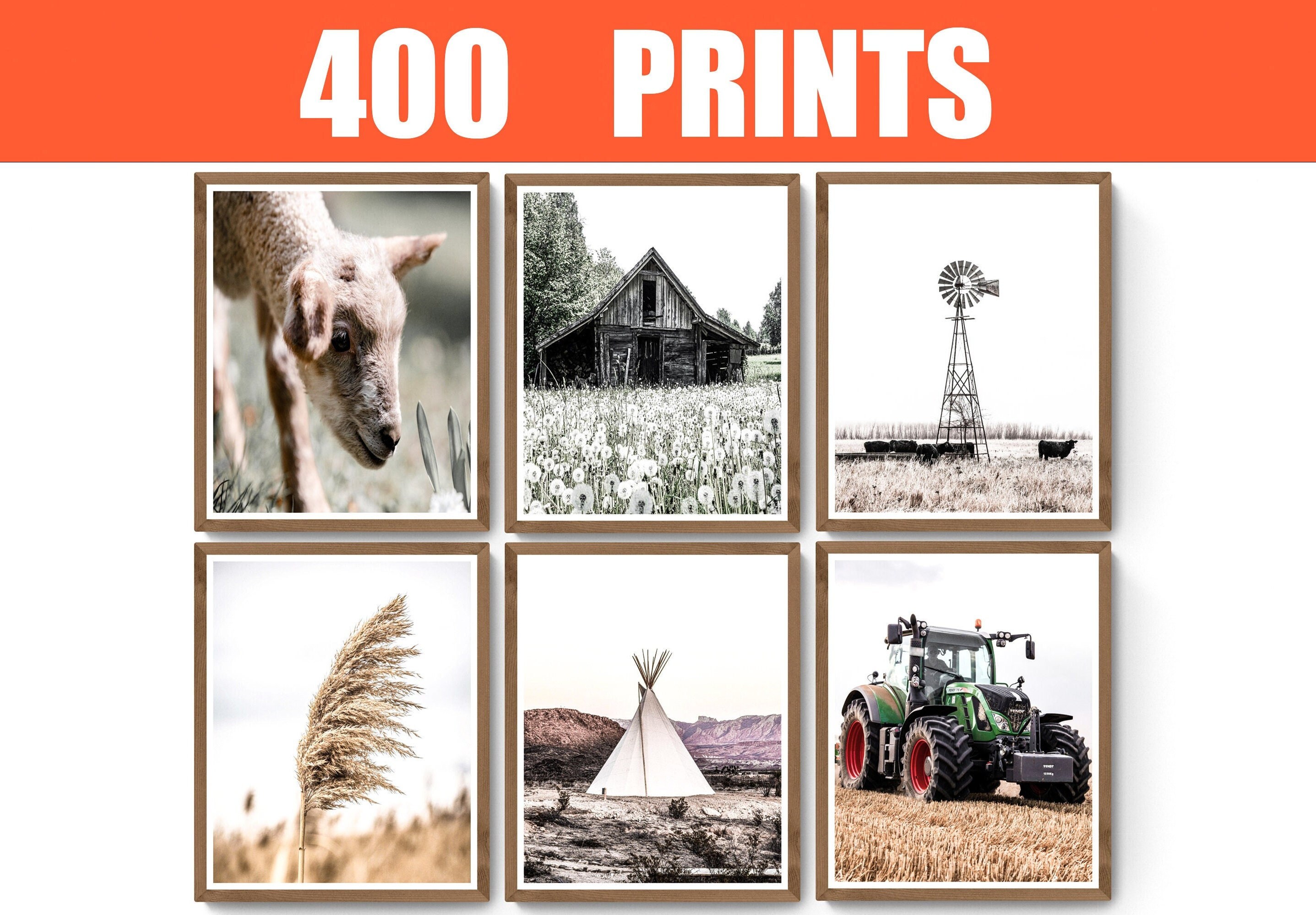 Set of 400 Farm Prints, Farmhouse Wall Art Prints, Rustic Wall Art ...