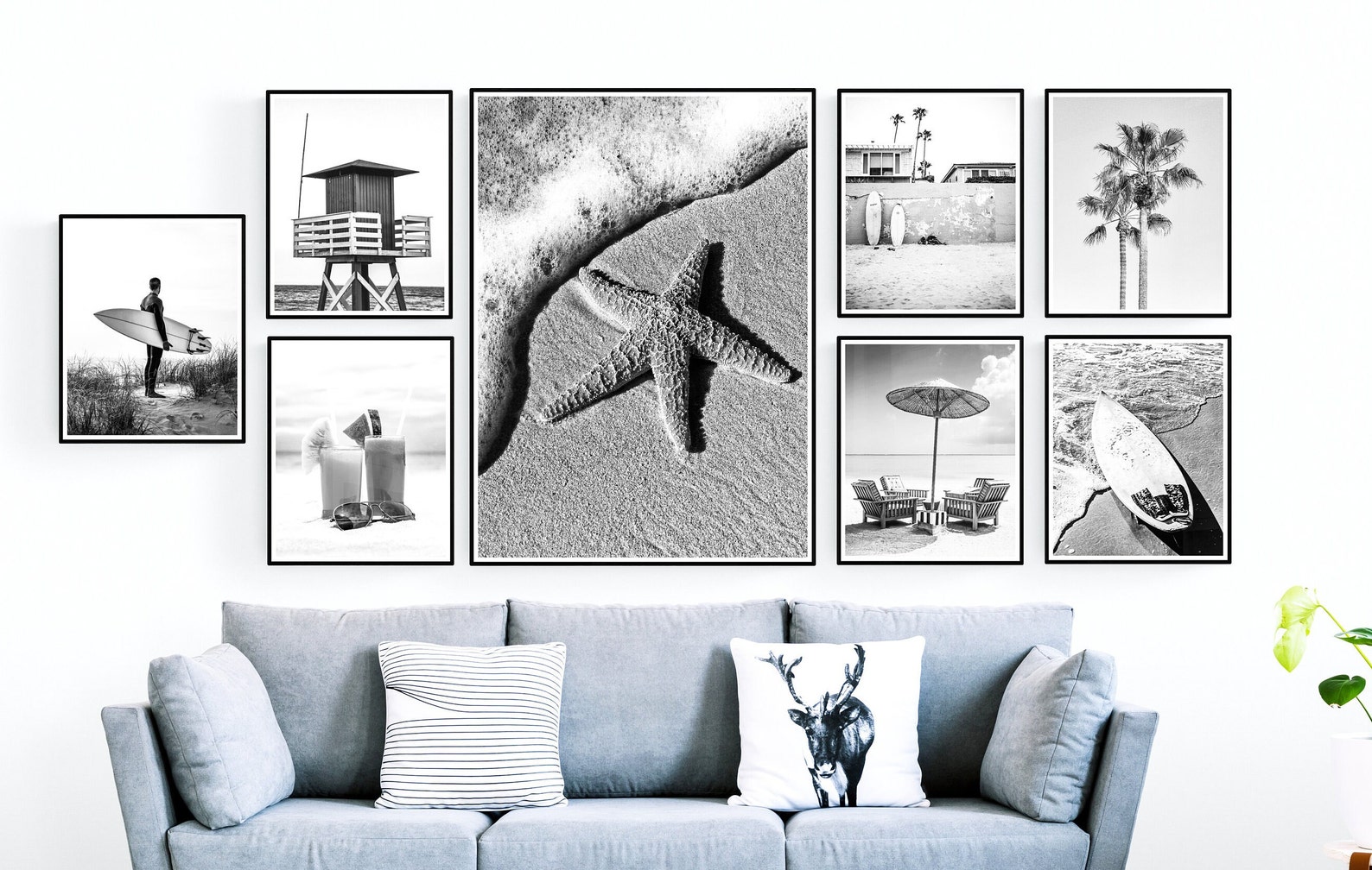 Set of 1000 Black and White Beach Prints, Beach Set, Beach Wall Art ...