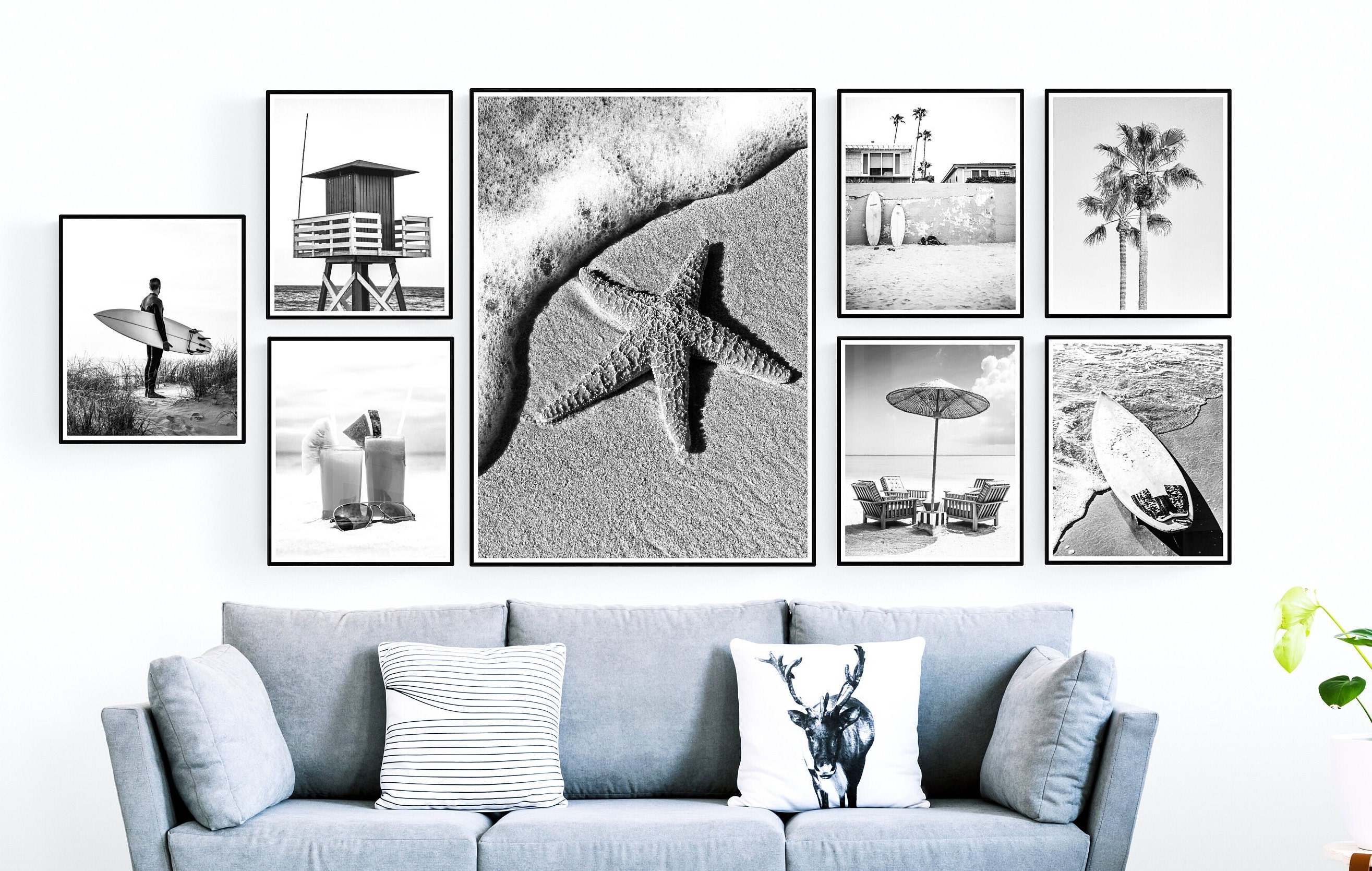 Set of 1000 Black and White Beach Prints, Beach Set, Beach Wall Art ...