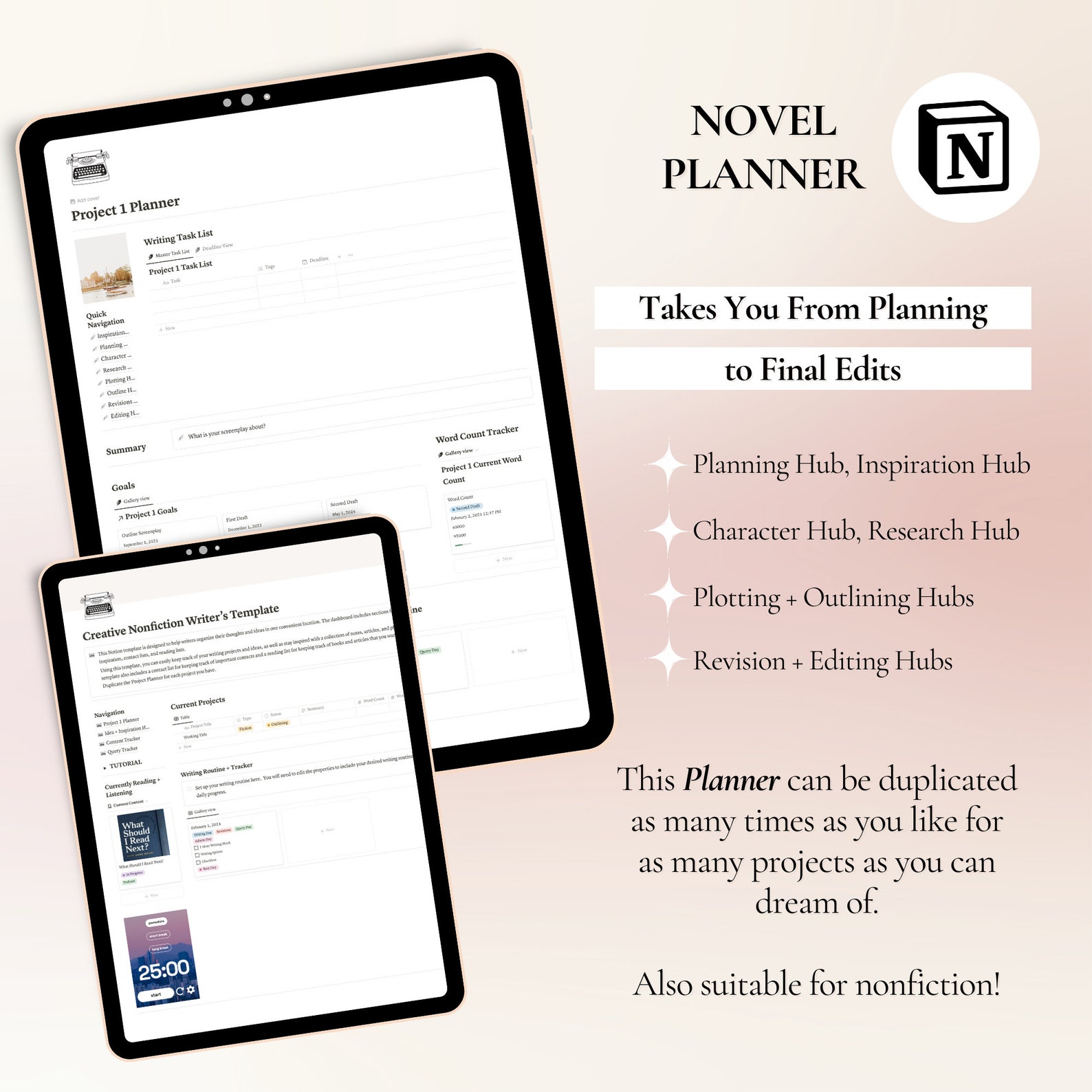 Creative Nonfiction Book Planner Notion Template Nonfiction Writer Hub ...