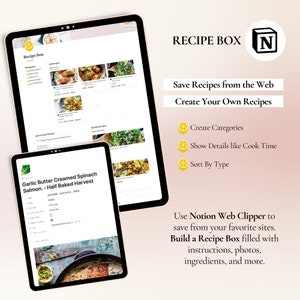 Notion Meal Planner Template: Recipe Box, Grocery List (digital ...