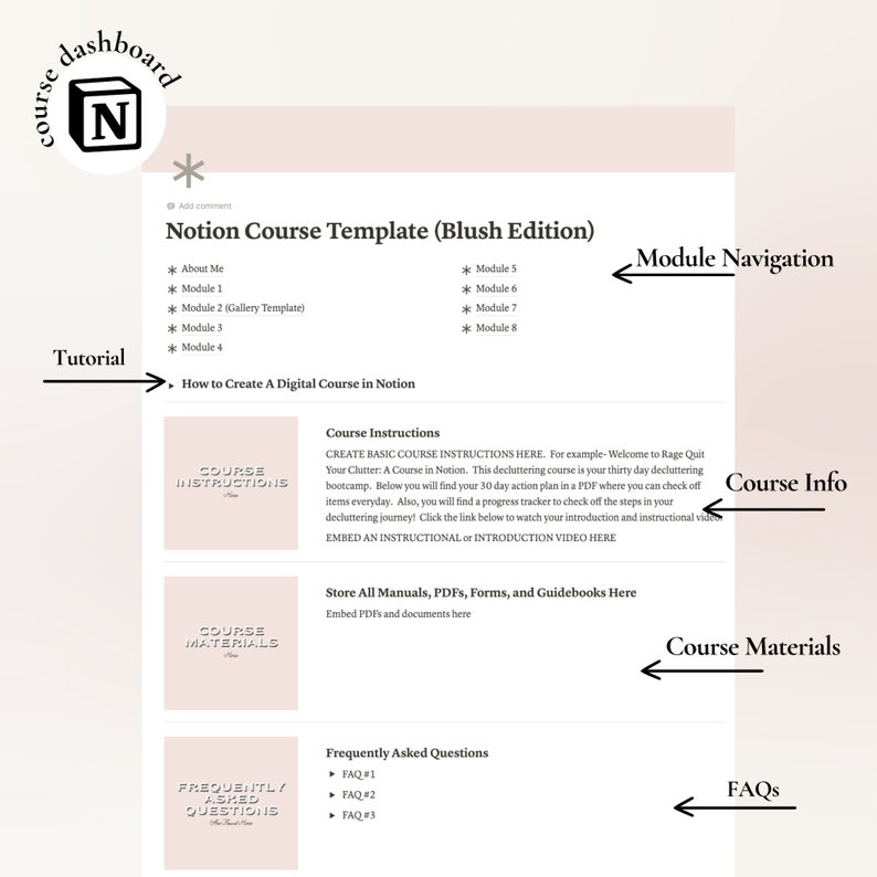 Notion Course Template Blush Edition, Course Creator, Digital Course ...