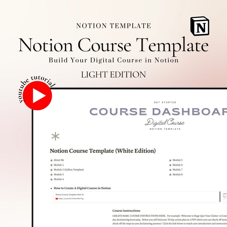 Notion Course Template Light Edition, Course Creator, Digital Course ...