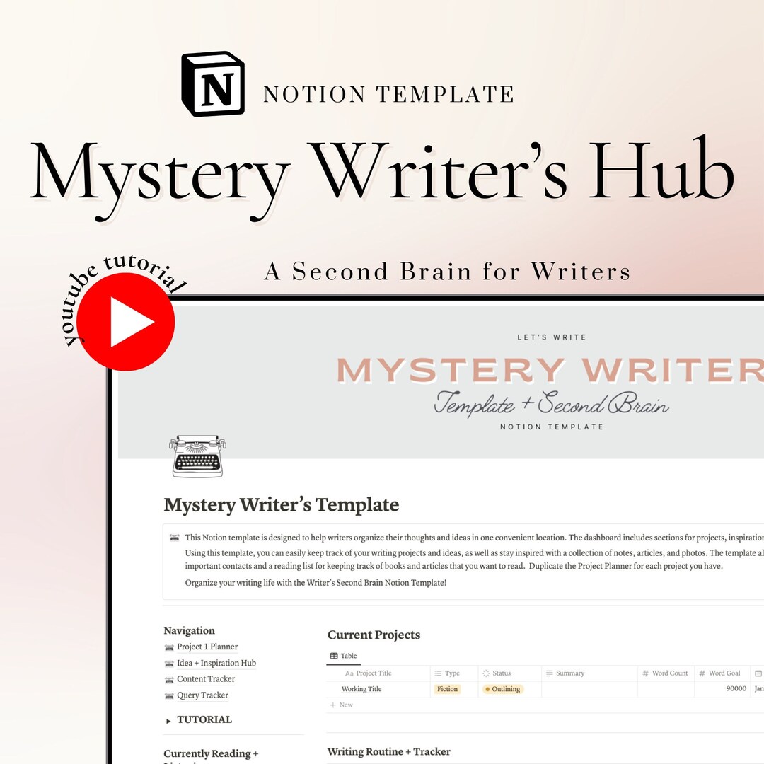 Aesthetic Notion Writing Hub Mystery Writers Creative Writing Planner ...