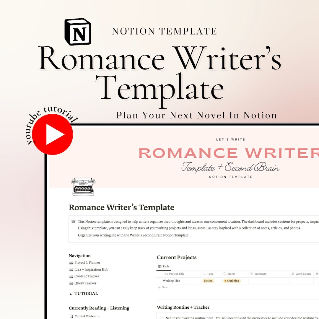Romance Author Notion Template Writers Second Brain Notion Template Romance Writers Digital ...