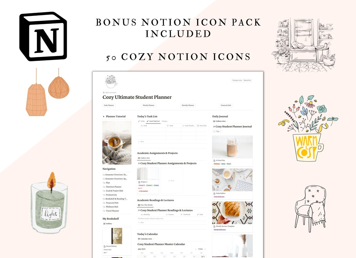 Cozy Aesthetic Notion Ultimate Student Planner Notion Template Academic ...