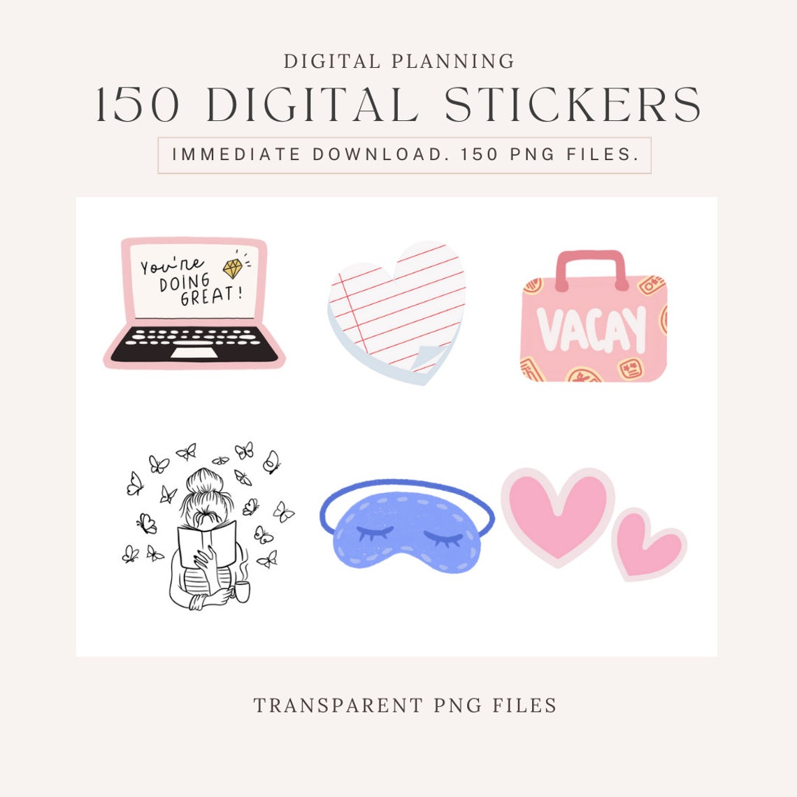 150 Digital Stickers Digital Sticker Set Digital Sticker Pack Digital ...