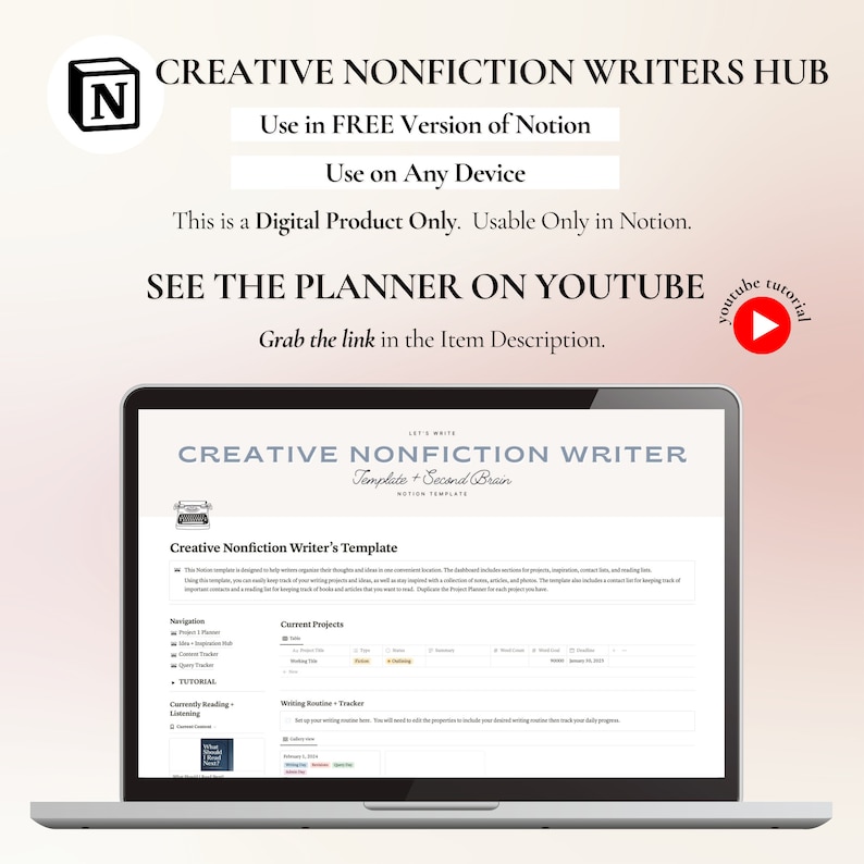 Creative Nonfiction Book Planner Notion Template Nonfiction Writer Hub ...