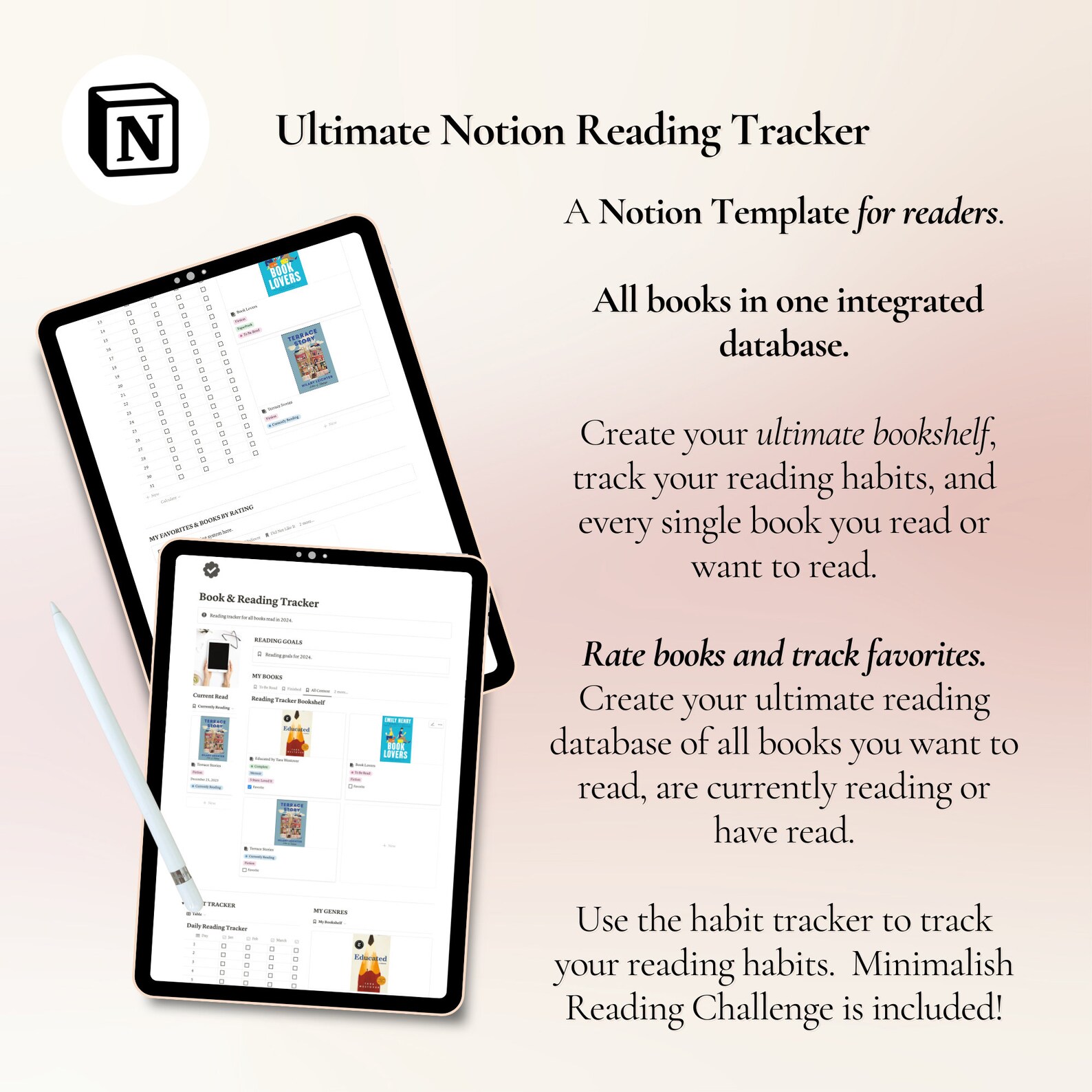Notion Reading Dashboard Ultimate Reading Tracker Book Tracker Notion Template Aesthetic Notion ...