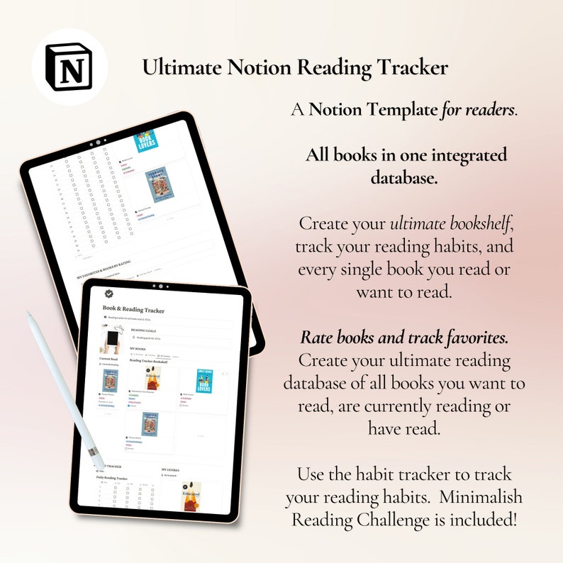 Notion Reading Dashboard Ultimate Reading Tracker Book Tracker Notion Template Aesthetic Notion ...