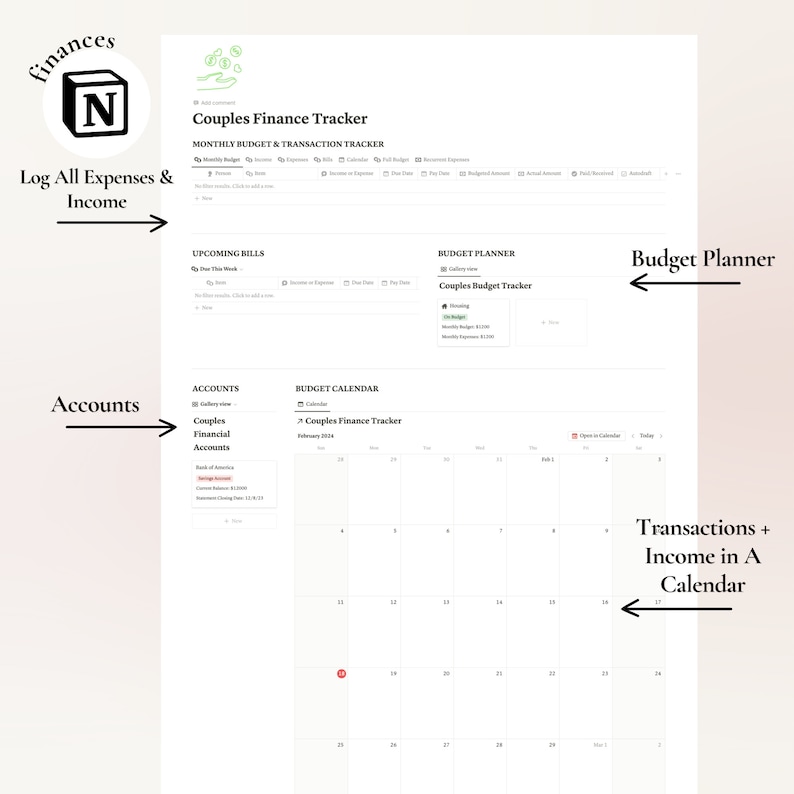 Couples Finance Tracker Notion Template: Budget & Expense Planner - Etsy