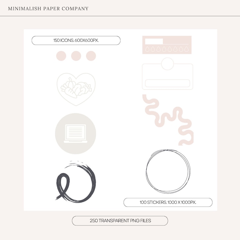 250 Digital Stickers: Notion Icons, Goodnotes Planner (PNG Files) - Etsy