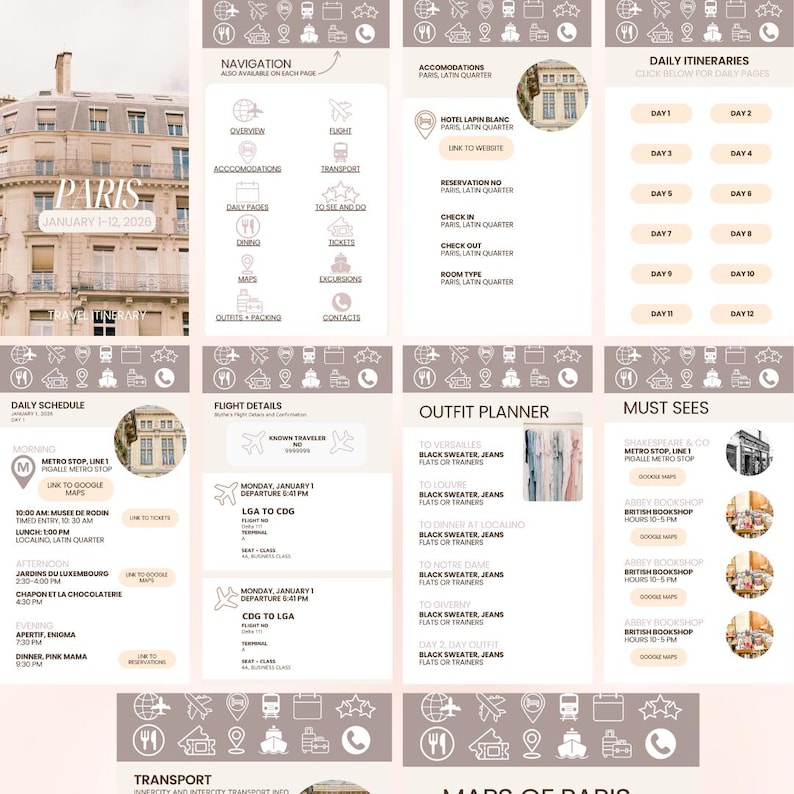 Interactive Digital Travel Itinerary Planner | 51-page Canva Template ...