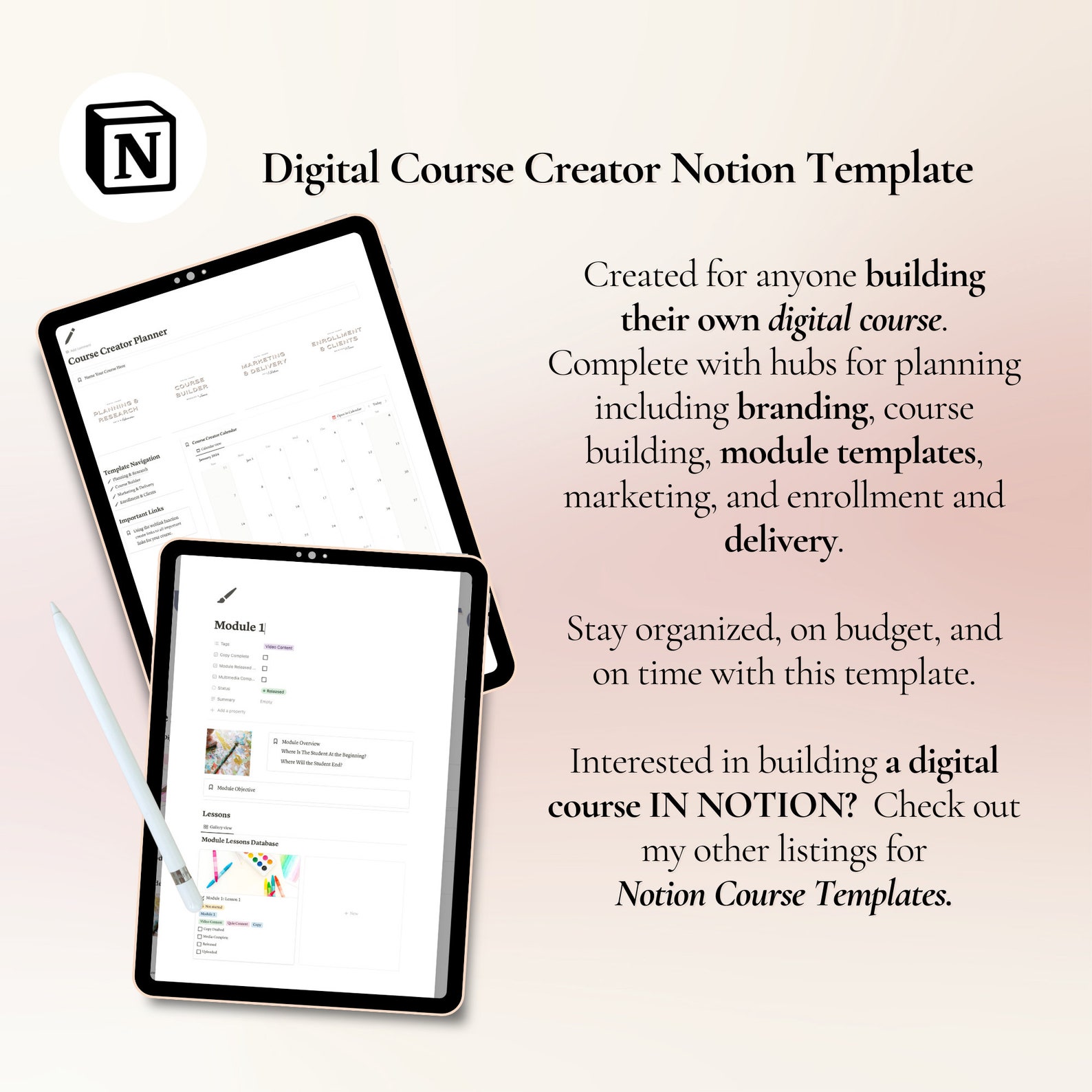 Digital Course Creator Planner Notion Template Course Creator Notion ...