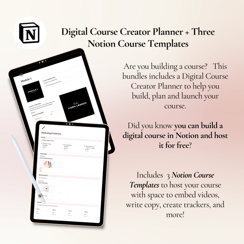 Digital Course Creator Bundle Create and Host Your Digital Course in Notion Digital Course ...