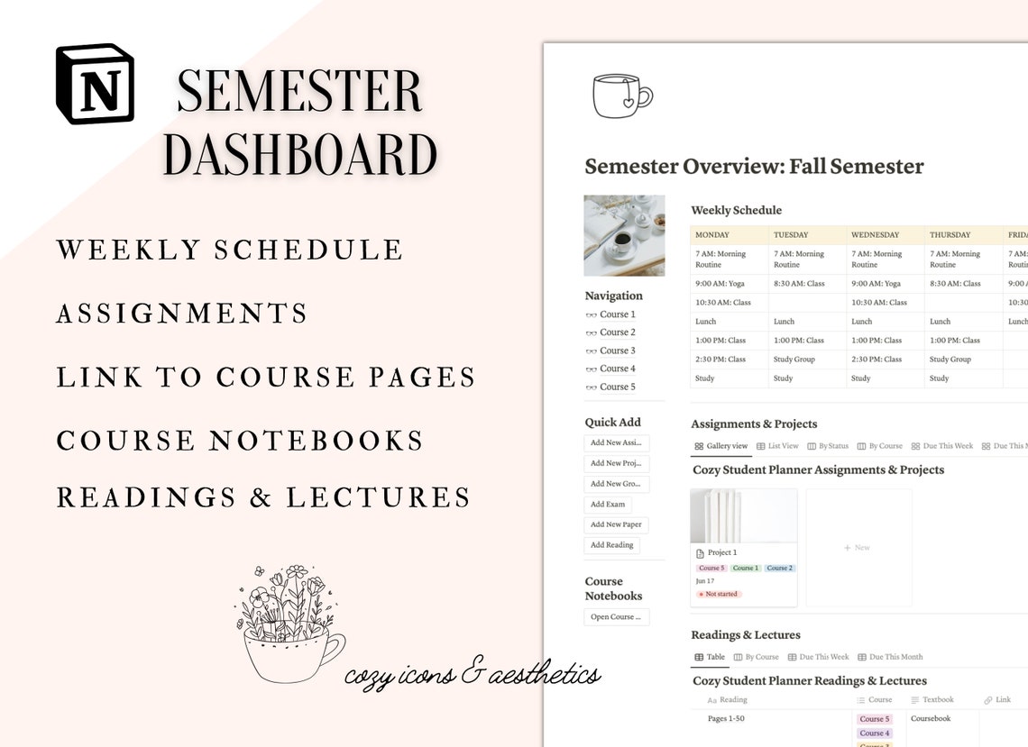 Cozy Aesthetic Notion Ultimate Student Planner Notion Template Academic ...