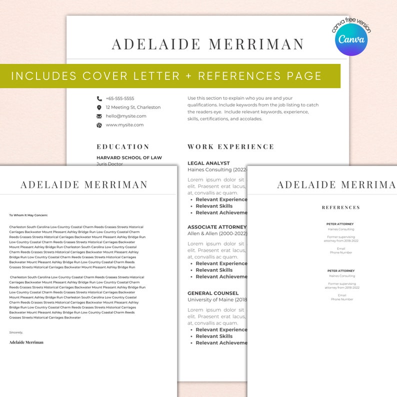 ATS Legal Resume Template: Minimalist Canva Design - Etsy