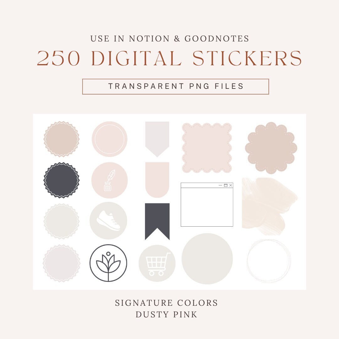 250 Digital Stickers Notion Icons Goodnotes Elements Transparent PNG ...