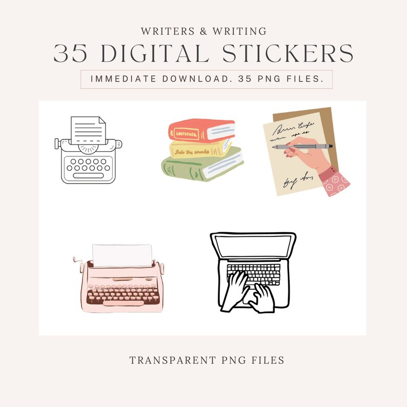 Digital Sticker Set for Writers Writing Digital Stickers Notion Icons ...
