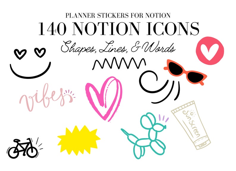 140 Notion Icons & Planner Stickers: Custom Digital Theme (PNG Files ...