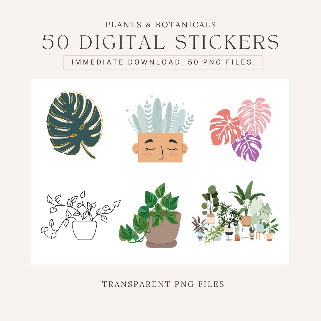 50 Plant Themed Digital Stickers Digital Sticker Set Plant Lover ...