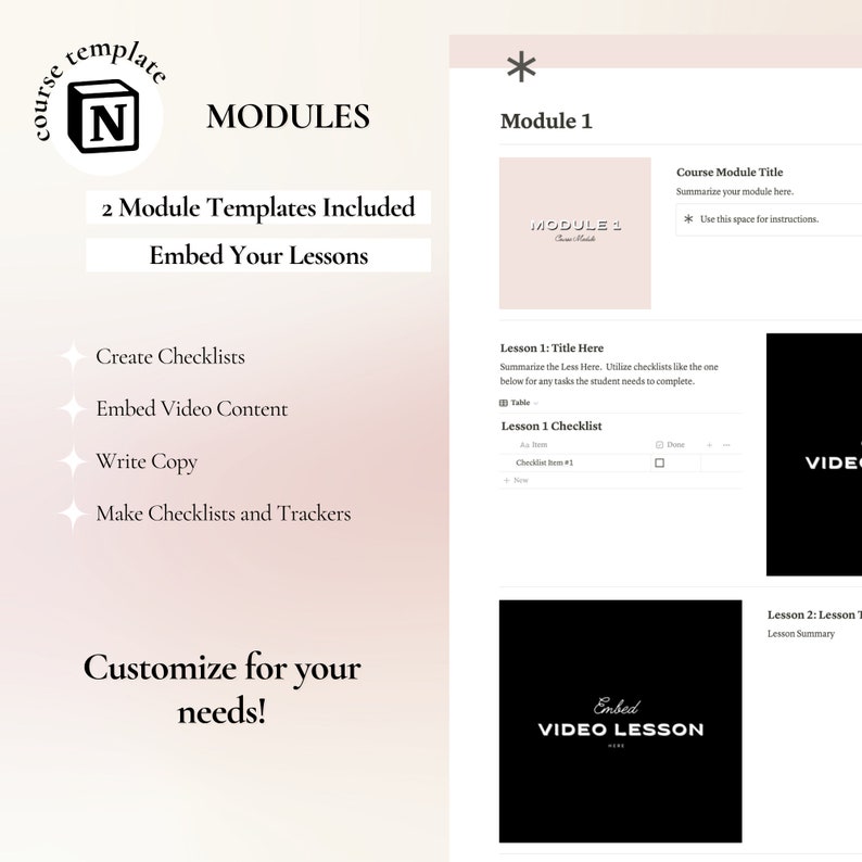 Notion Course Template Blush Edition, Course Creator, Digital Course ...