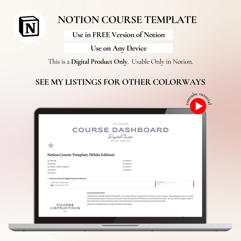 Notion Course Template Light Edition, Course Creator, Digital Course ...