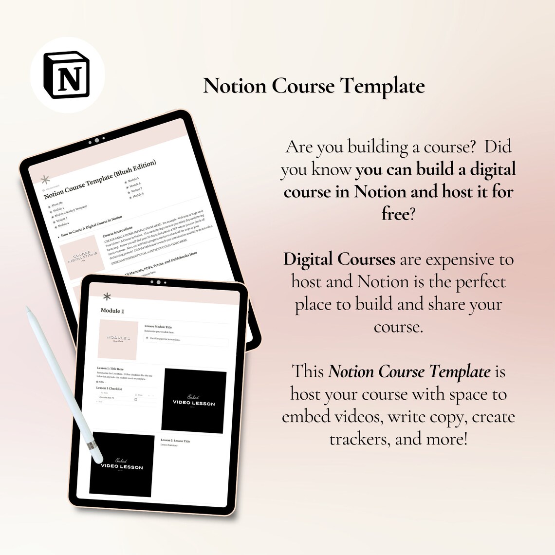 Notion Course Template Blush Edition, Course Creator, Digital Course ...