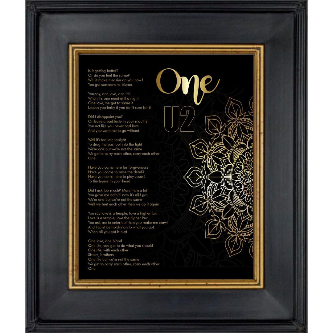 U2 Lyrics for the Song One Poster, Classic Rock, Bono, the Edge ...