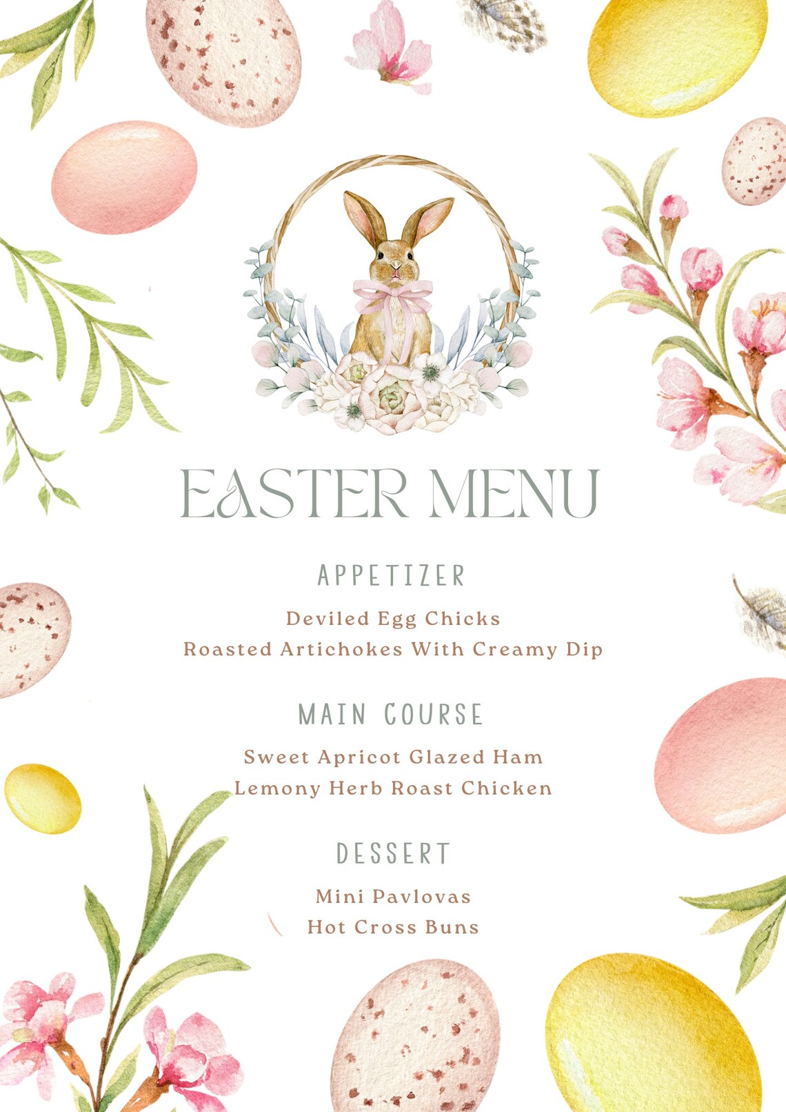 Printable Easter Celebration Menu - Brunch/lunch/dinner/high Tea Menu ...