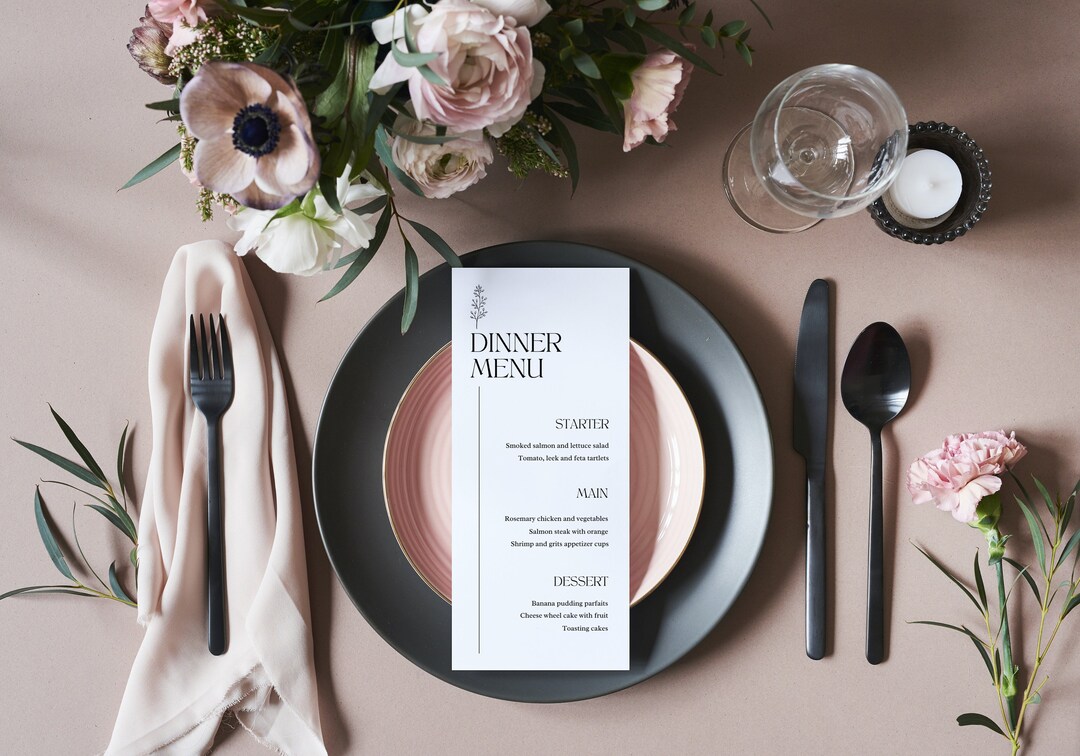Minimalist Dinner/lunch Menu + Bar Menu & Table Place and Name Cards ...