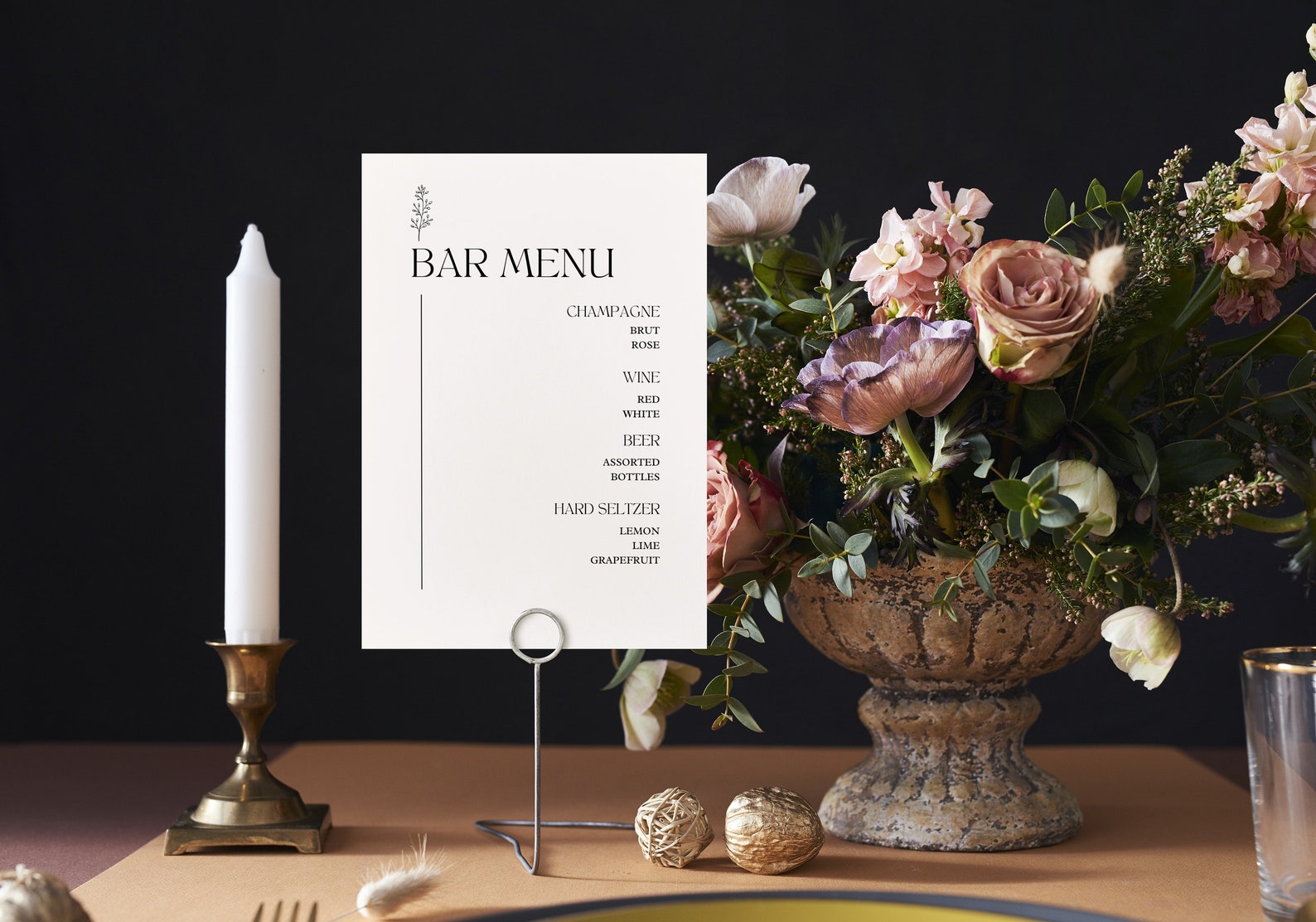 Minimalist Dinner/lunch Menu + Bar Menu & Table Place and Name Cards ...