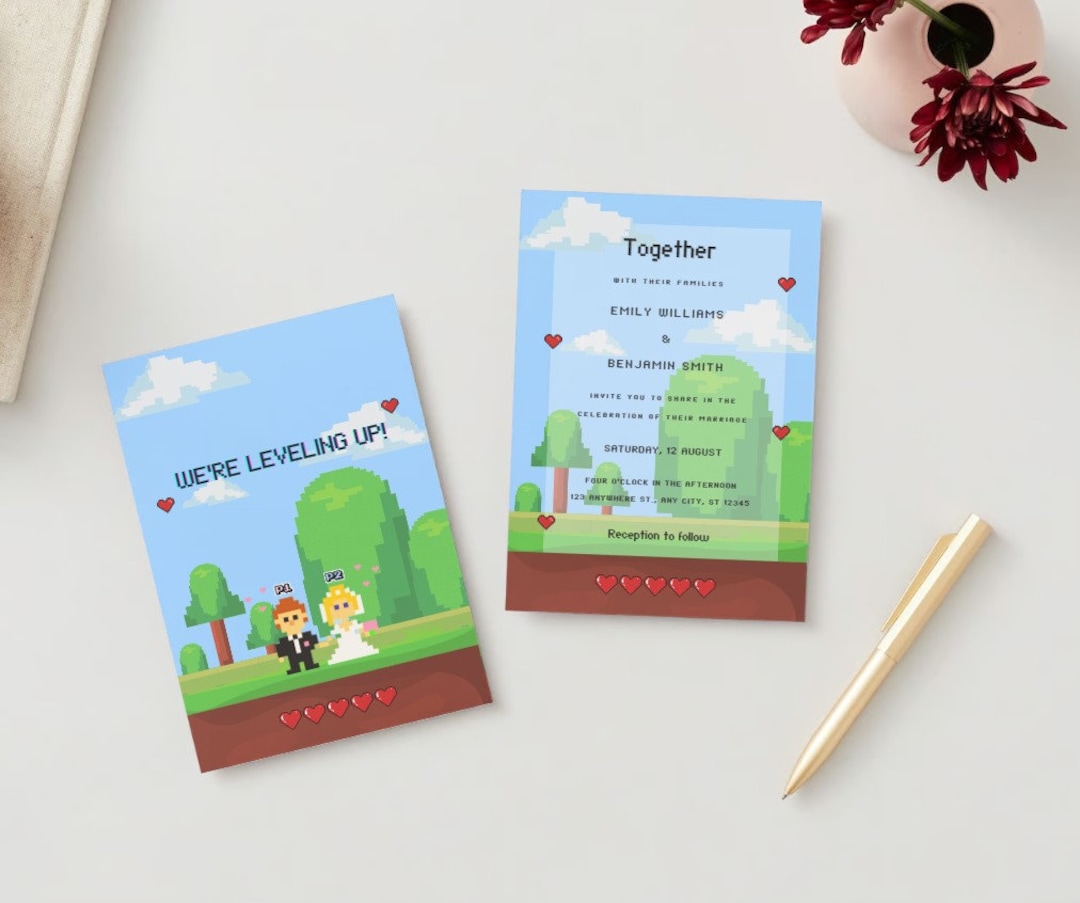 Gaming Leveling up Wedding Invitation Template Only. - Etsy