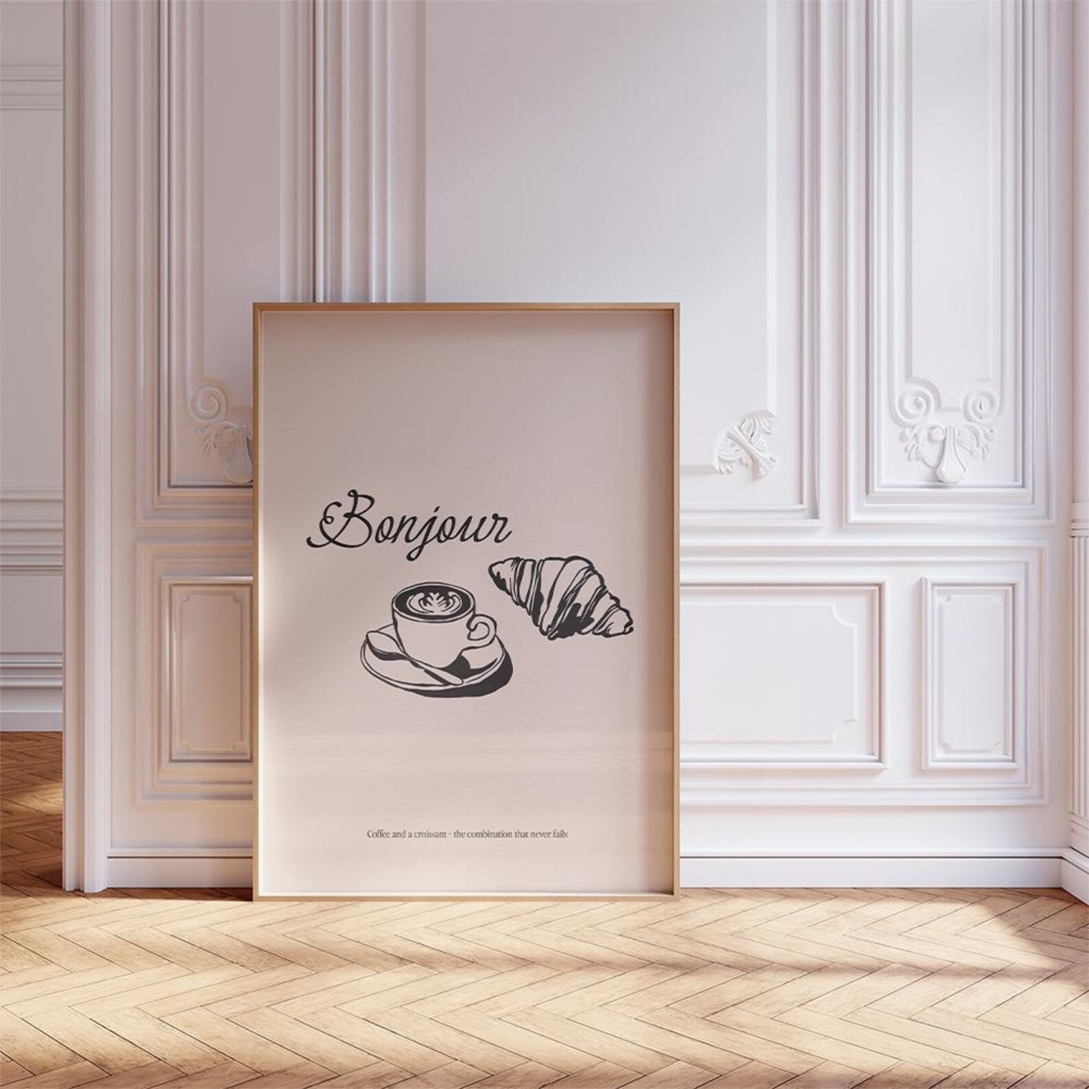 Bonjour Print, French Food Illustration, Espresso Poster, Croissant ...