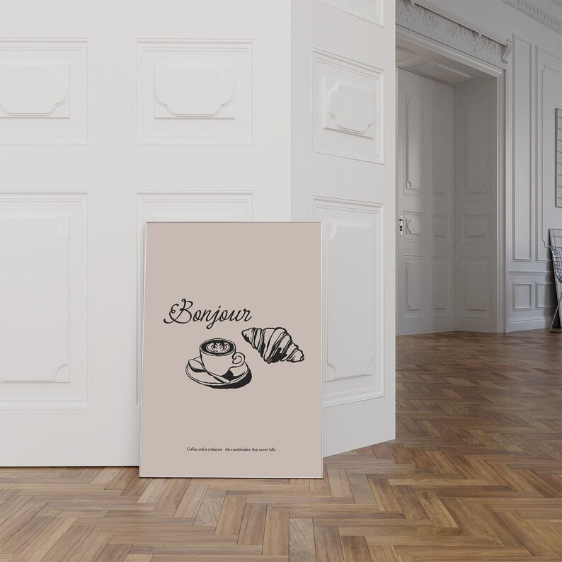 Bonjour Print, French Food Illustration, Espresso Poster, Croissant ...