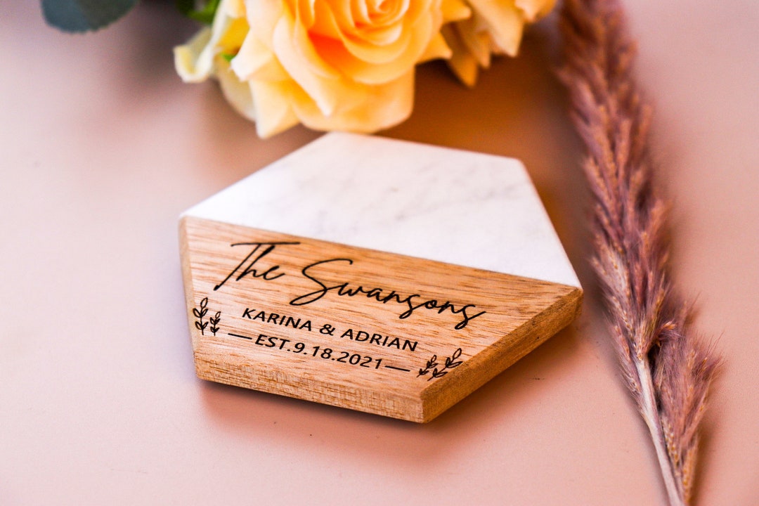 Custom Marble Wood Coasters Personalized Round Marble Wooden - Etsy