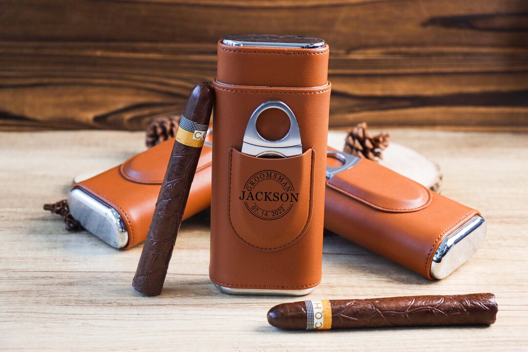 Personalized Cigar Case, Leather Cigar Holder With Cutter, Cigar Travel ...