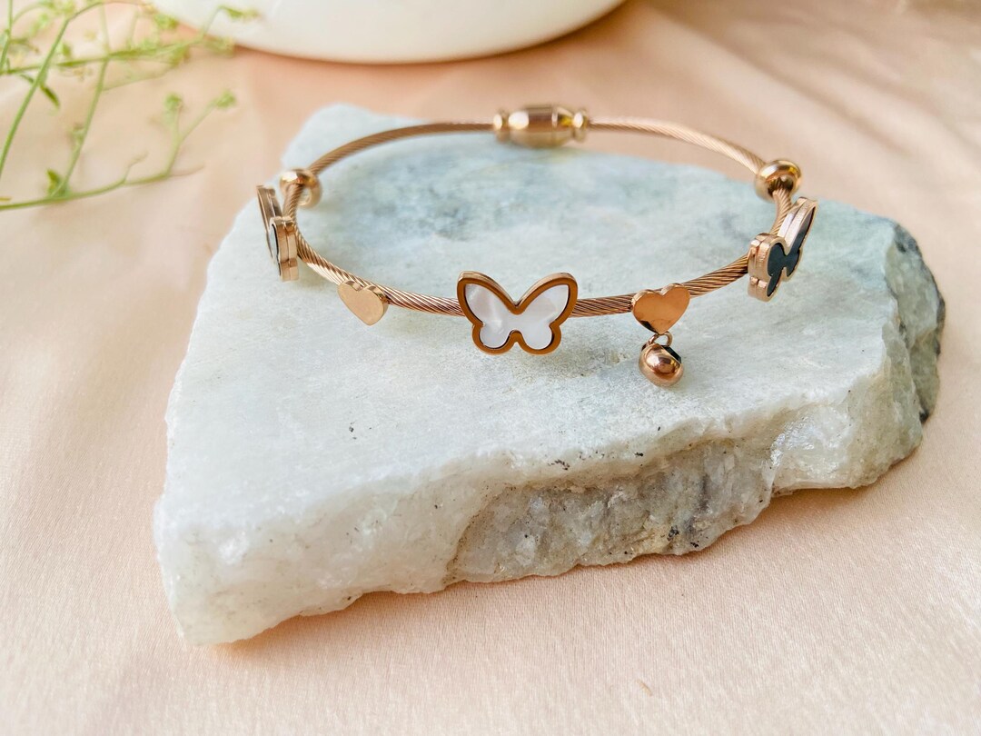 Rose Gold Butterfly Bangle: 18K Gold Over Stainless Steel, Anti-tarnish ...