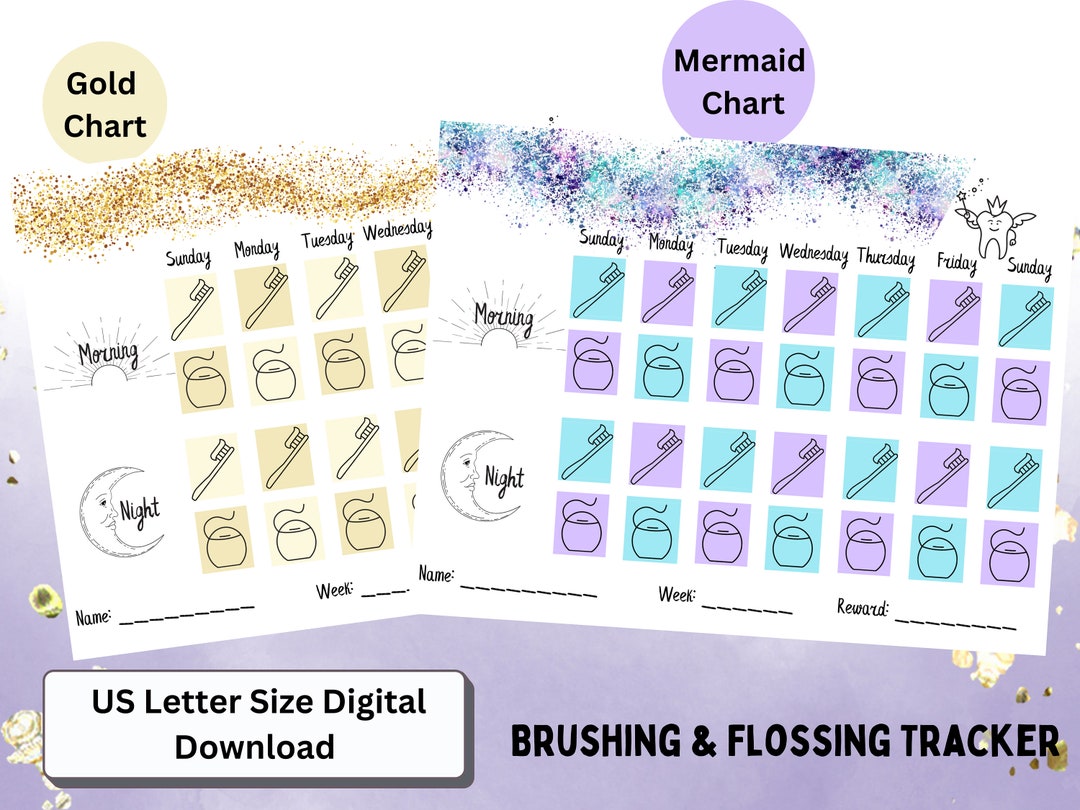 Printable Brushing Chart | Flossing Chart | Kids Reward Chart | Tooth ...