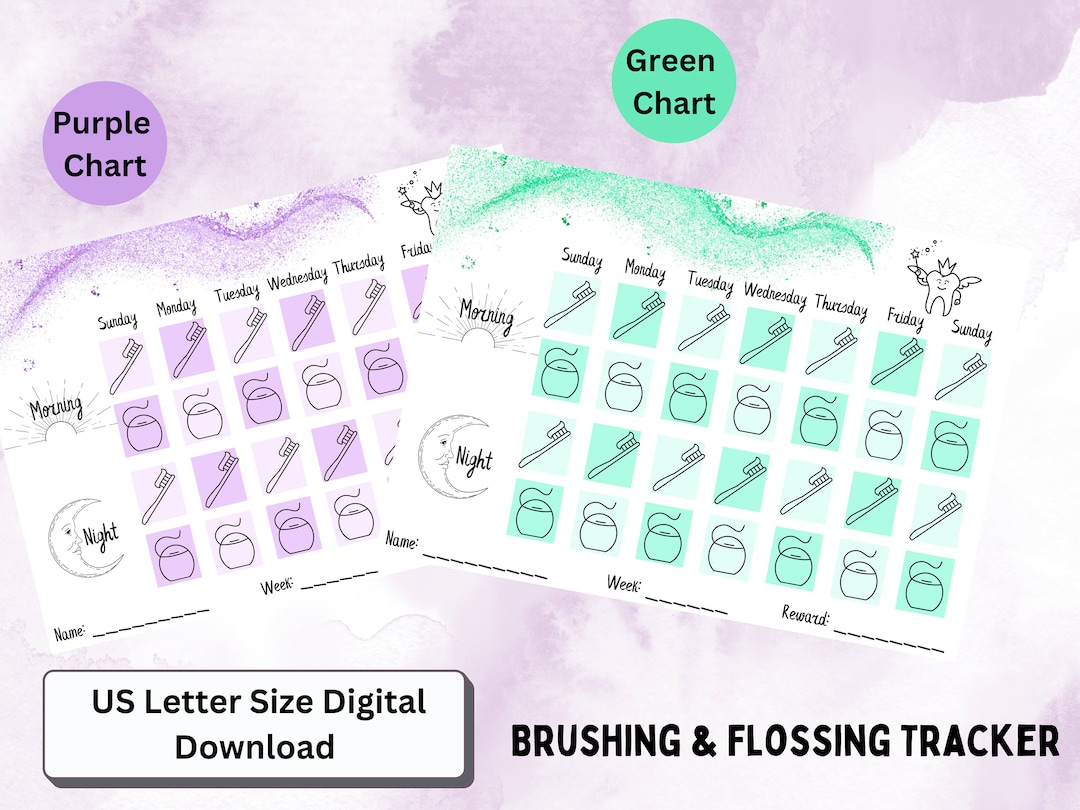 Printable Brushing Chart | Flossing Chart | Kids Reward Chart | Tooth ...