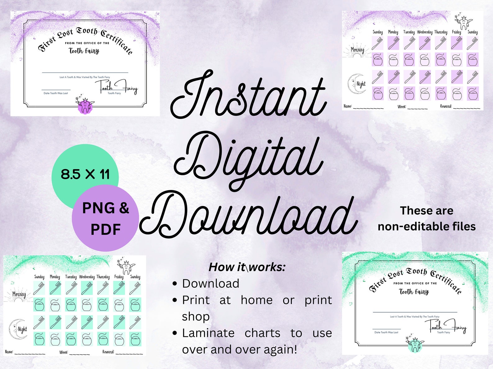 Printable Brushing Chart | Flossing Chart | Kids Reward Chart | Tooth ...