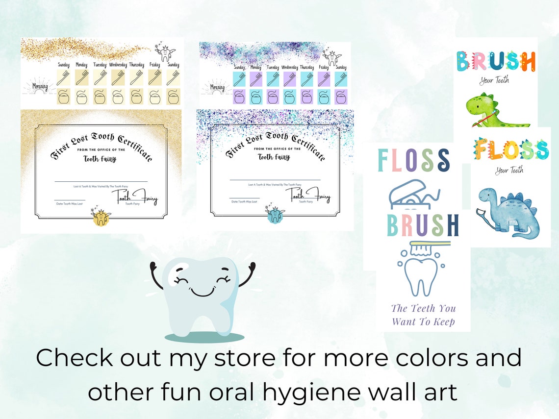 Printable Brushing Chart Flossing Chart Kids Reward Chart Tooth Fairy ...
