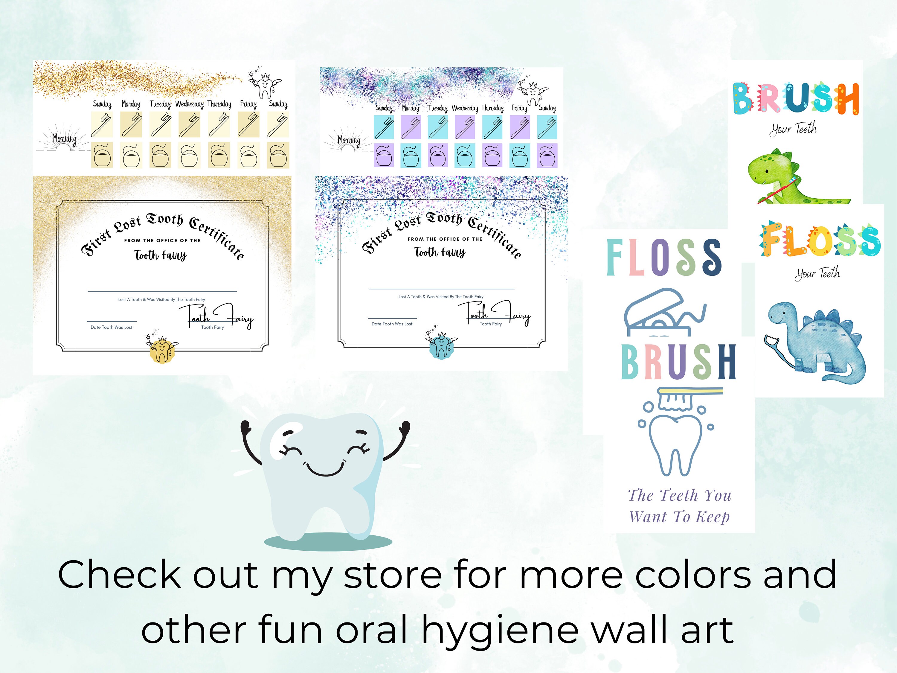 Printable Brushing Chart Flossing Chart Kids Reward Chart Tooth Fairy ...