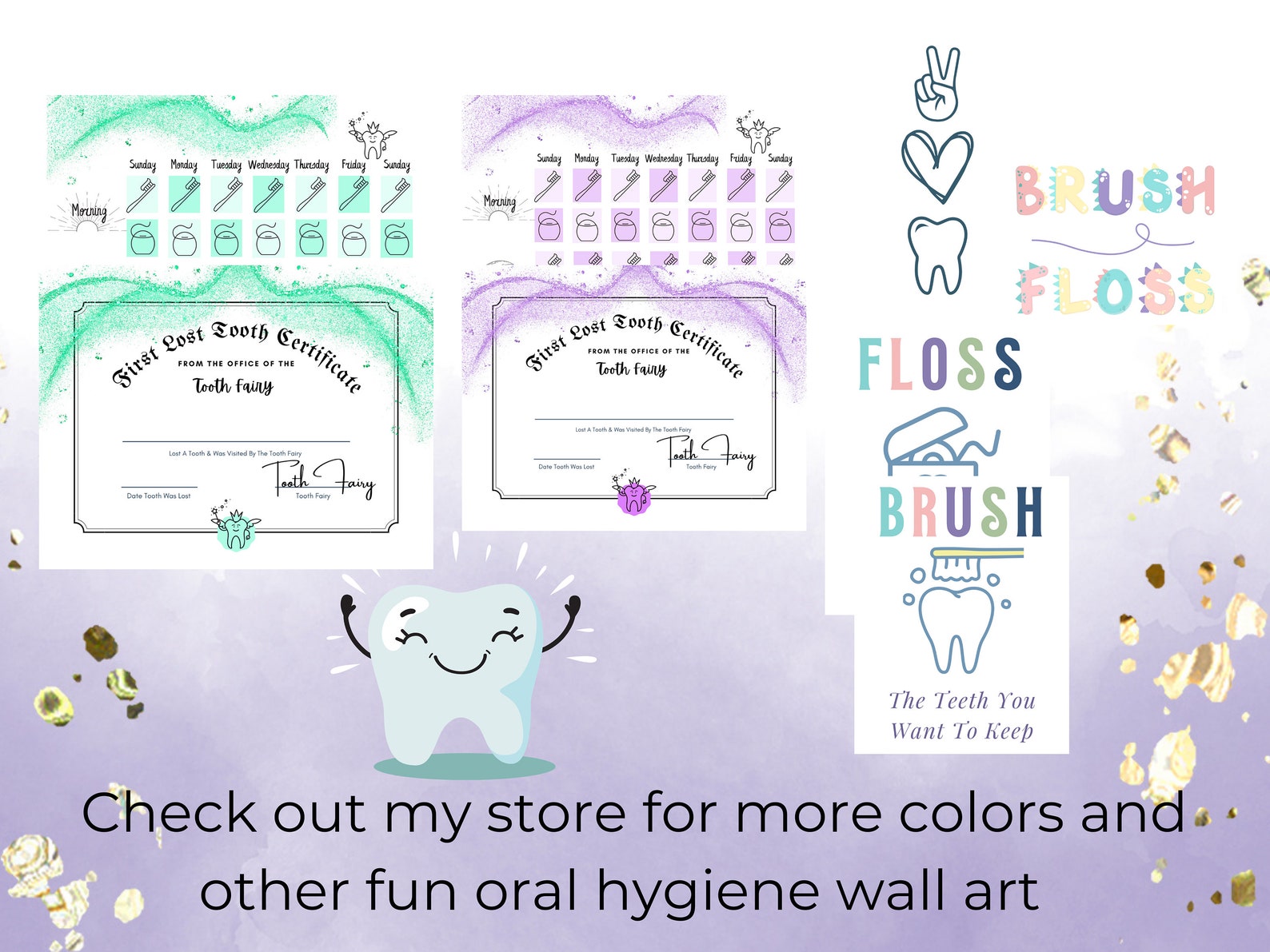 Printable Brushing Chart | Flossing Chart | Kids Reward Chart | Tooth ...