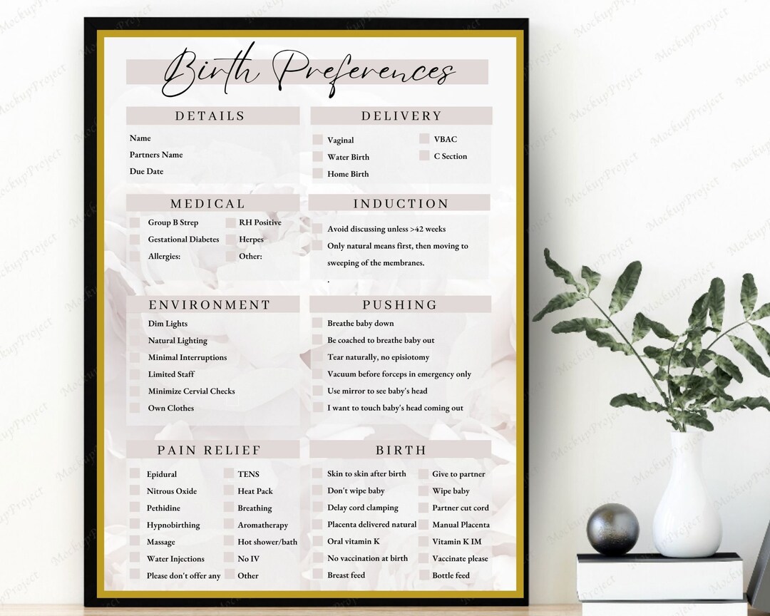 Printable & Editable Birth Preferences, Birth Plan, Doula Handouts ...