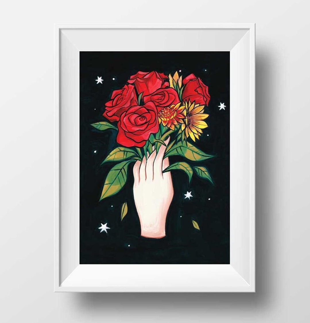 Hand Rose Bouquet Art Print | Wall Decor, Small Poster, Contemporary ...