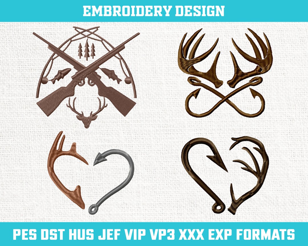 Hook and Antler Embroidery Design, Hunting and Fishing Embroidery - Etsy